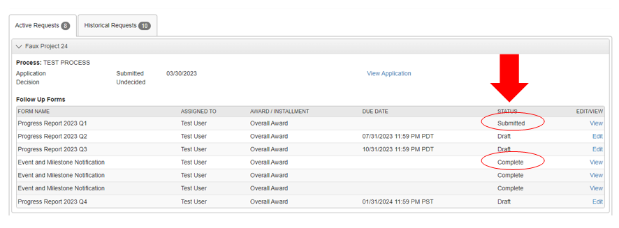 Follow Up Form Status on Applicant Dashboard